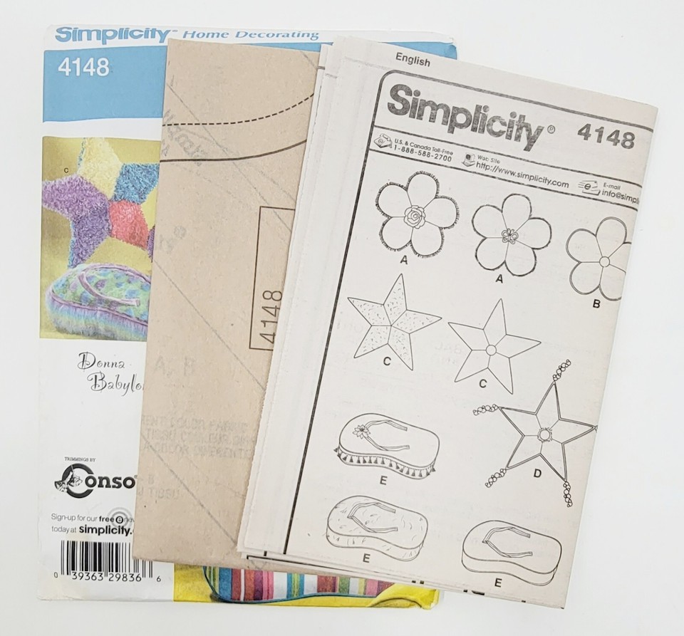 Simplicity 4148 Home Decorating Pillows sew pattern star flip flop ...