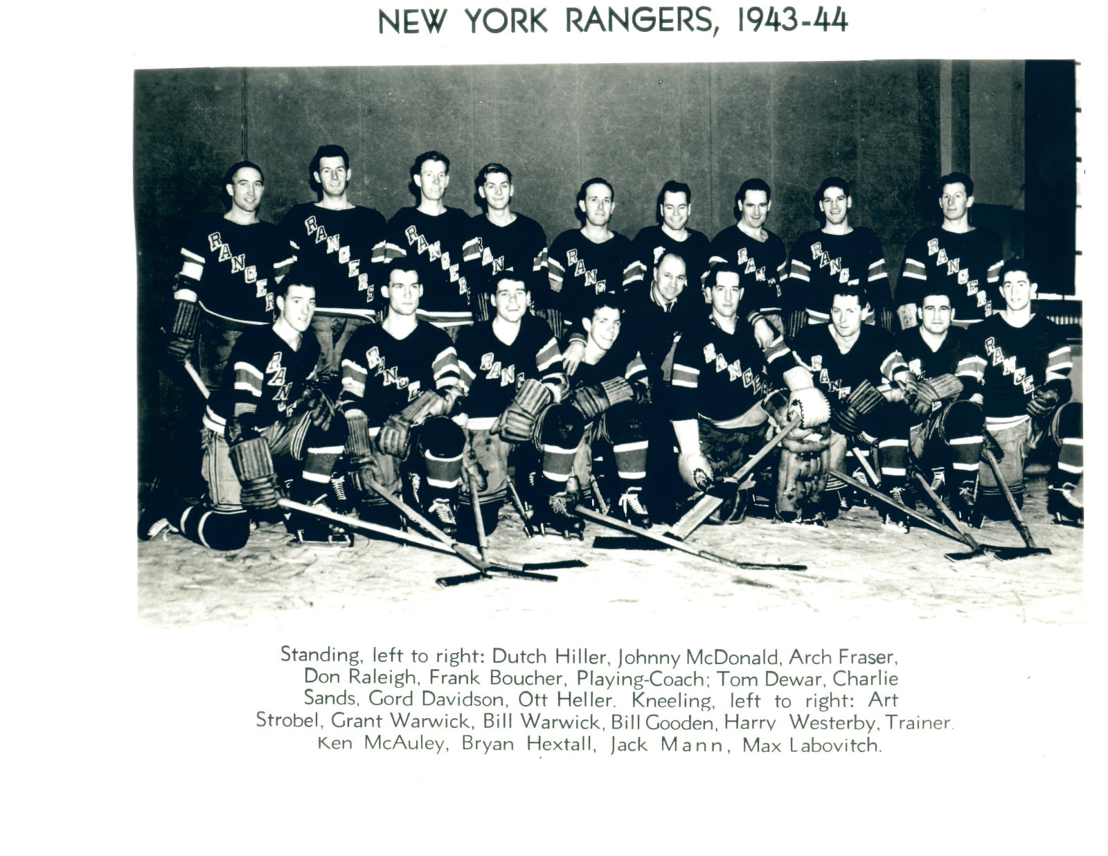 1943 1944 NEW YORK RANGERS 8X10 TEAM PHOTO HOCKEY NHL USA HOF | eBay