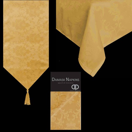 Damask Jacquard Print Tableware - Tablecloths, Runners, Napkins - Gold ...