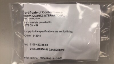 Wonik 2105-420336-51 Quartz 224/Sleeve Ser# WQUT0317100-001 ...