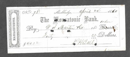1860 Stockbridge Massachusetts Bank Check | eBay