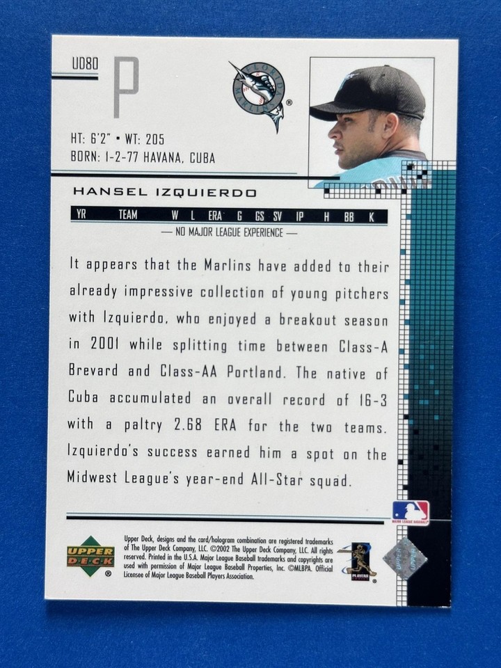 2002 Upper Deck UD Plus Hobby #UD80 Hansel Izquierdo Florida Marlins ...