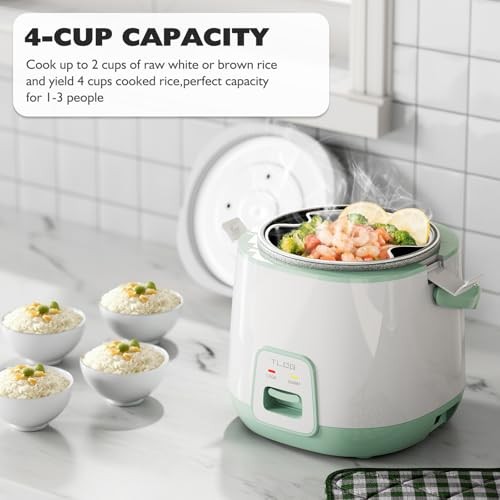 TLOG Mini Rice Cooker 2.5-Cup Uncooked, Healthy Non-stick 1.2L Small ...