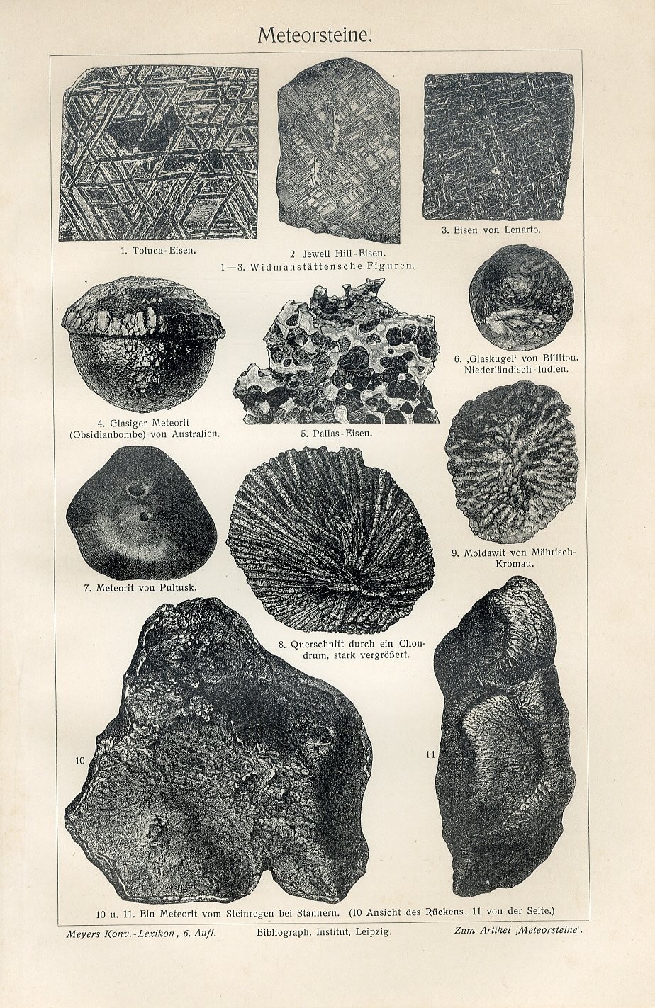 1897 METEORITE METEOR STONES ROCKS STONES MINERALS Antique Engraving ...