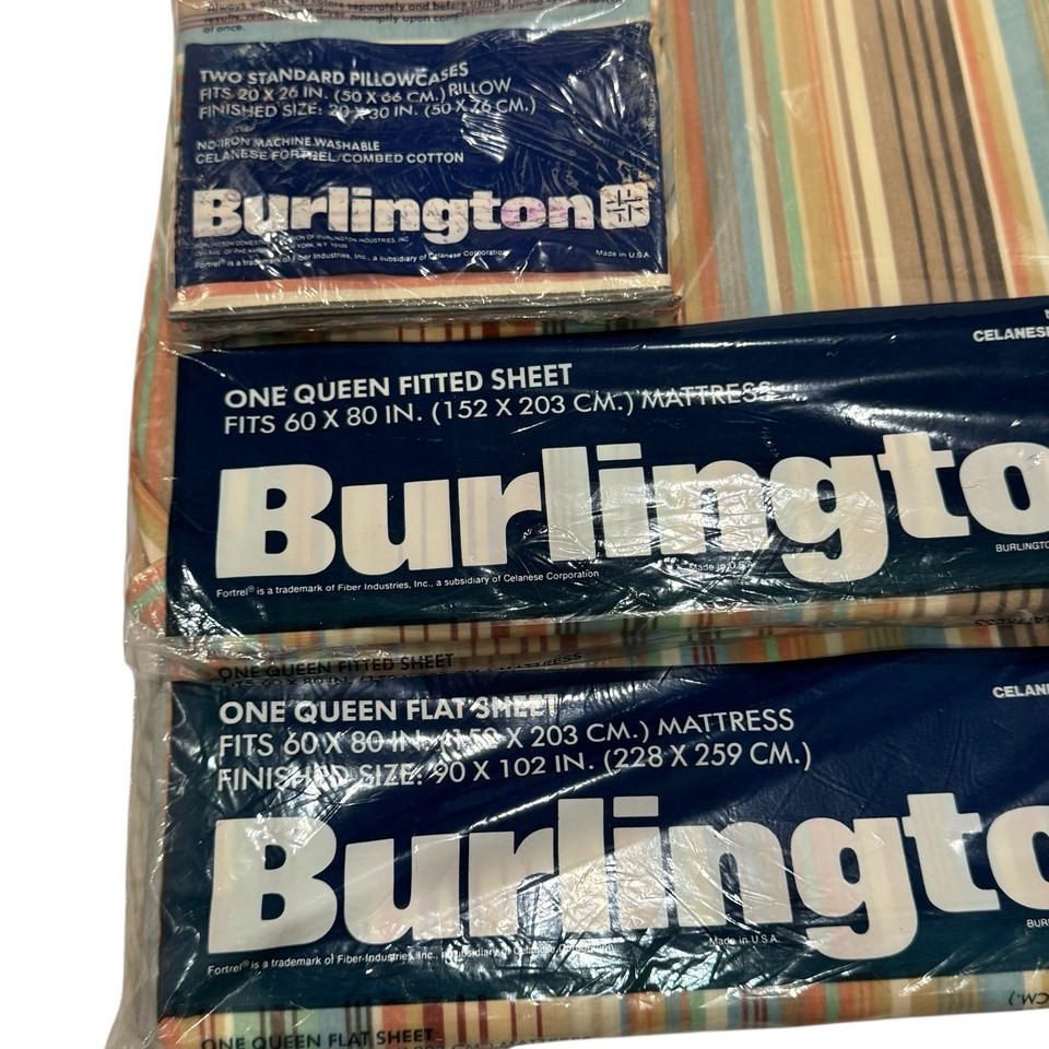 VTG MCM QUEEN Bedding Set Flat Fitted Sheets 4 Pillowcases Burlington ...