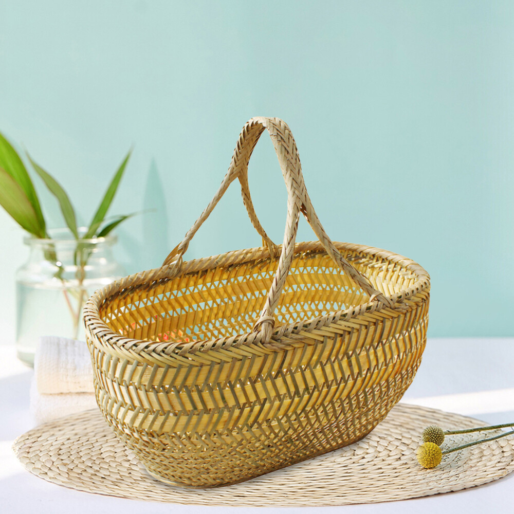 Bamboo Weaving Hand Shopping Basket Picnic Vegetables Large Storage | eBay