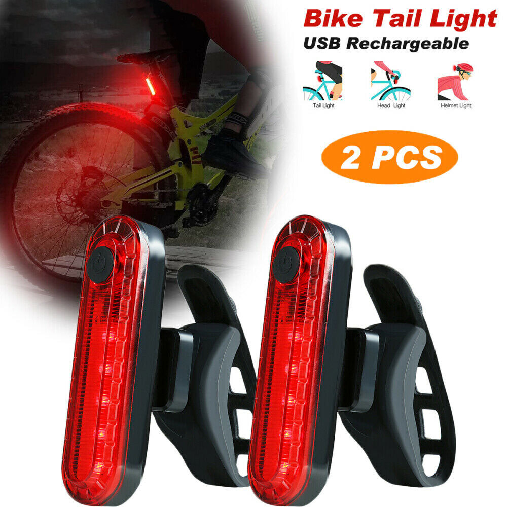 2-Pack LED Bicycle Cycling Tail Light USB Rechargeable Bike Rear ...