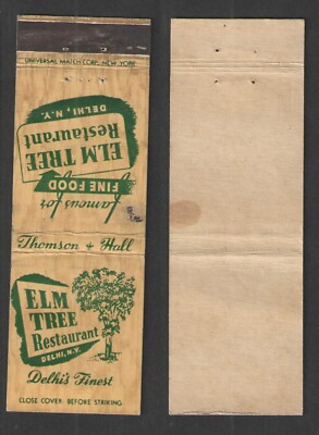 ELM TREE RESTAURANT FINE FOODS DELHI NY MATCHBOOK COVER | eBay