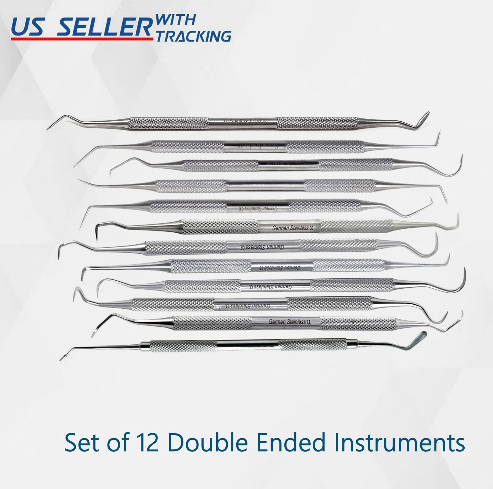 12 Piece Dental Probe Pick Tool Instrument Set German Stainless Steel ...