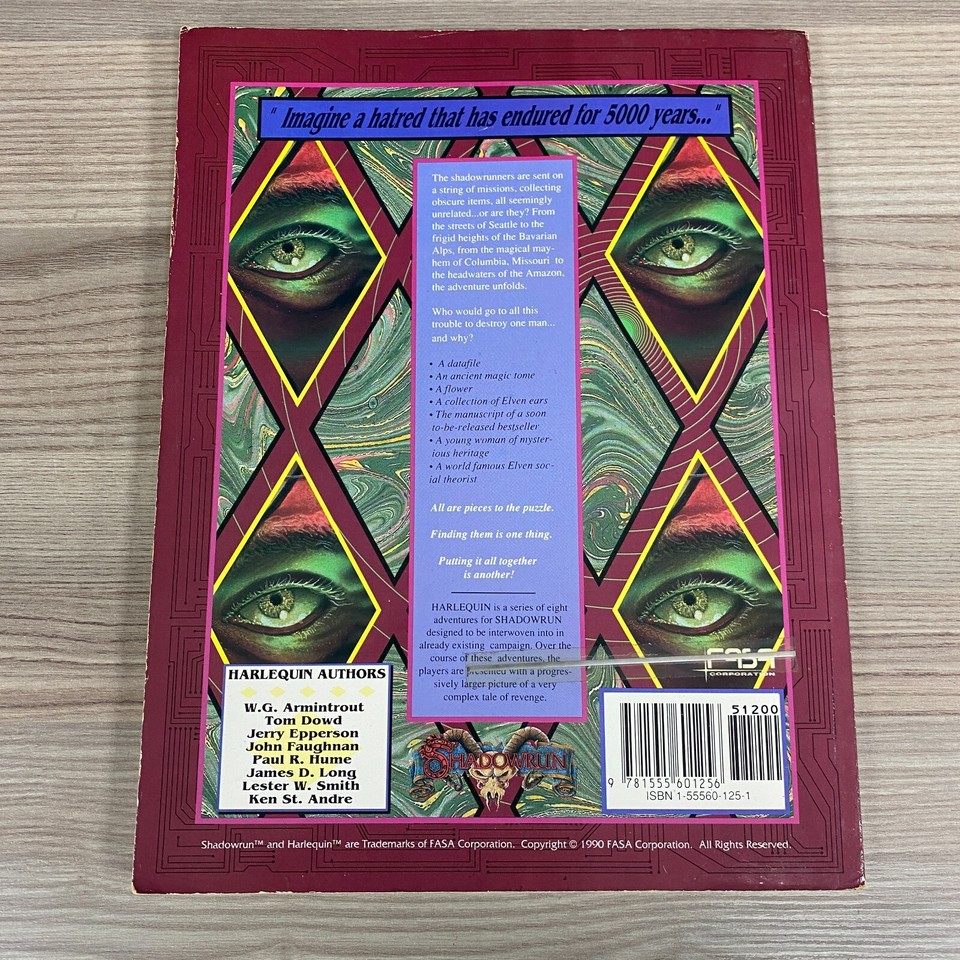 SHADOWRUN HARLEQUIN 7306 FASA RPG 1990 SOFTBACK SOURCEBOOK ROLE-PLAY ...