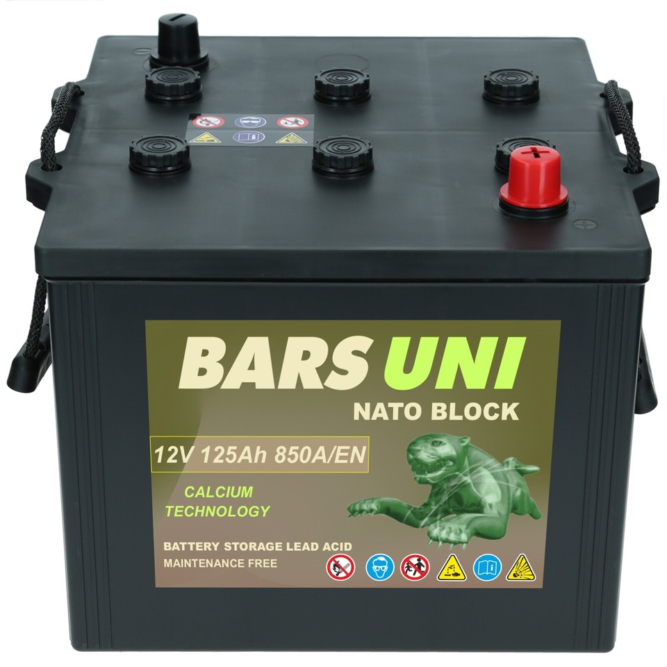 NATO Battery 125Ah 850A/EN Bars UNI Natoblock Unimog Mercedes MAN ...