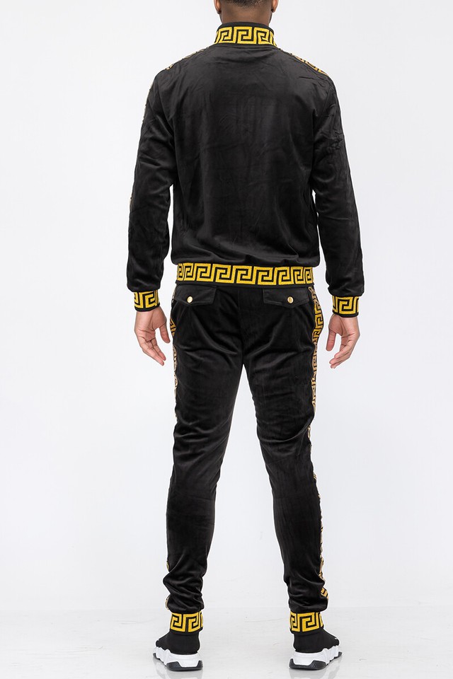 Unisex Full Zip Velour Suede Track Suit Status Print Gold S 3XL Plus ...
