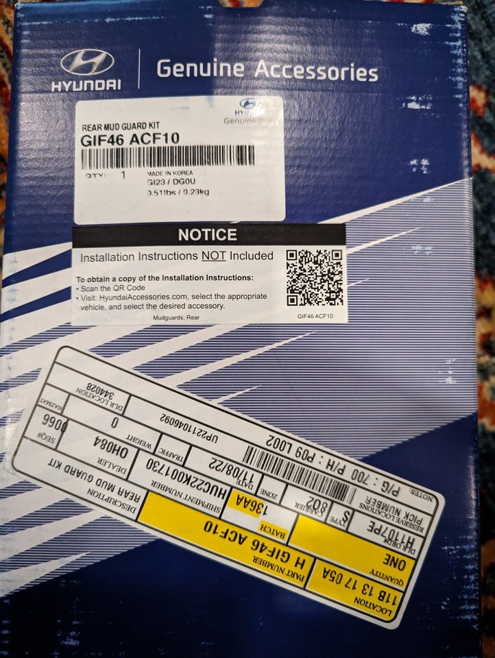 Genuine Hyundai Rear Mudguards Kit GIF46-ACF10 | GIF46ACF10 | OE | 1 ...