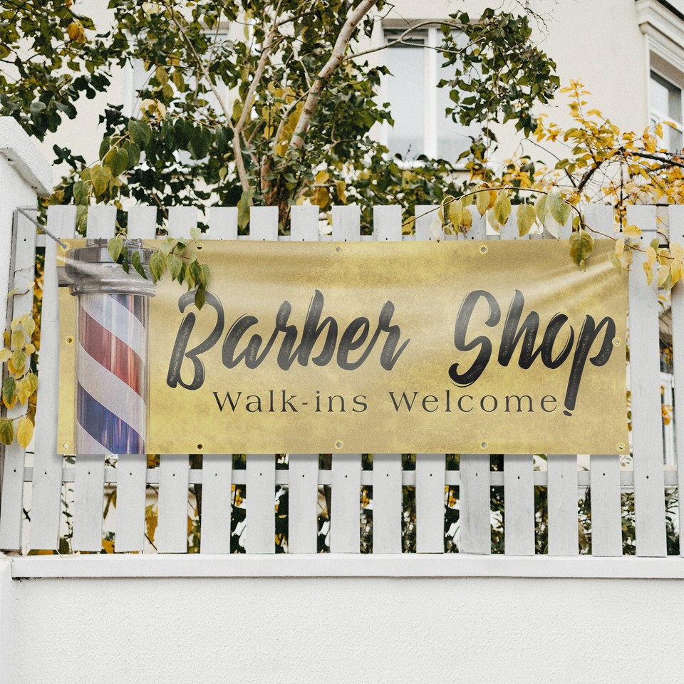 Barber Shop Walk Ins Welcome Vinyl Banner Sign with Metal Grommets ...