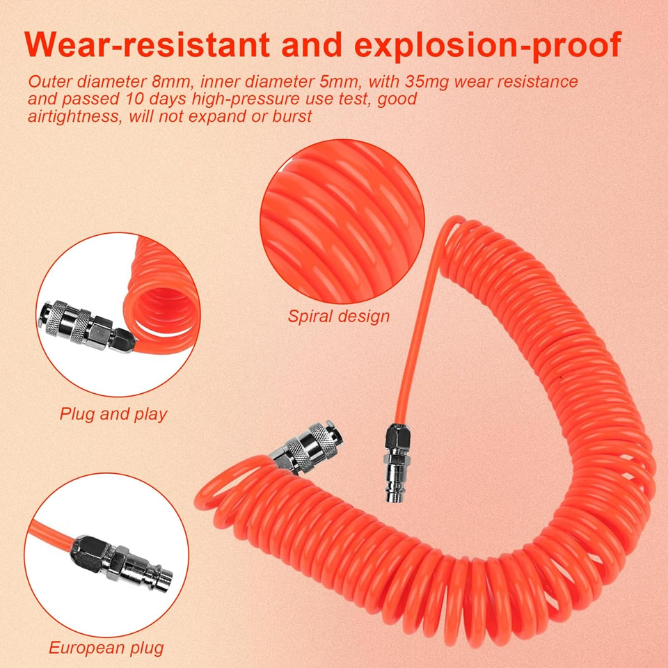 🔥2PCS 6M 1/4" Flexible Compressor Air Line Hose Recoil Coiled Europe ...