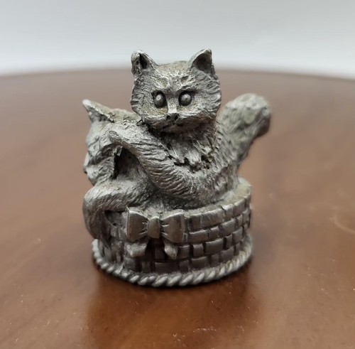 Vintage Spoontique Pewter Cat Figurine Lot 1983 Miniature Cast Playful ...