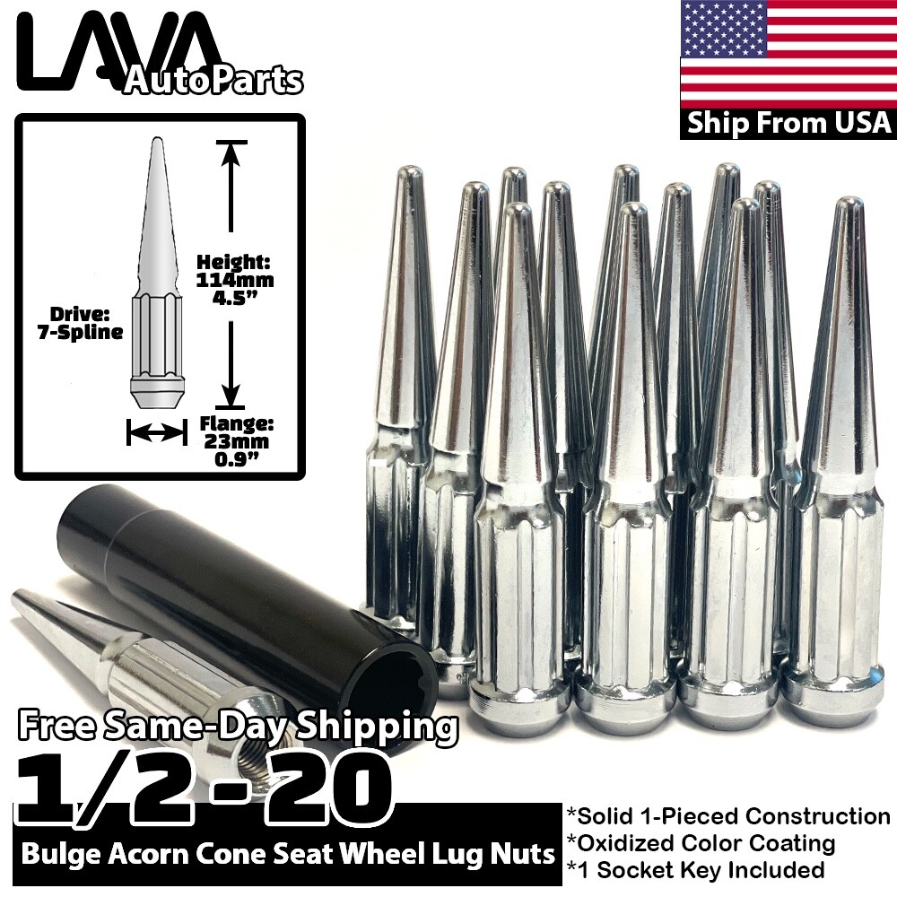 24x Chrome 1/2-20 Spike Lug Nut Set + Socket Fit Old Dodge Dakota ...