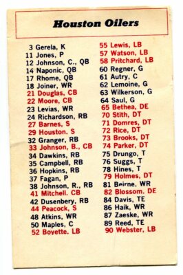 1970 NFL Houston Oilers Roster Schedule Packet Pocket Single (No Logo ...