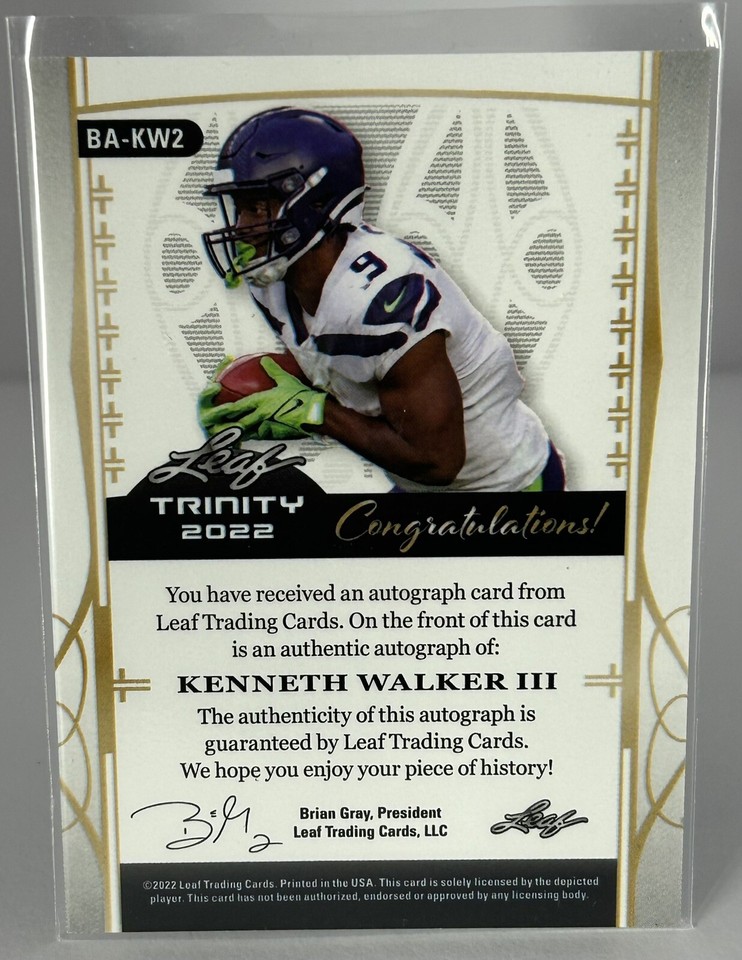 Kenneth Walker III 2022 Leaf Trinity Football GOLD Auto Autograph XRC ...