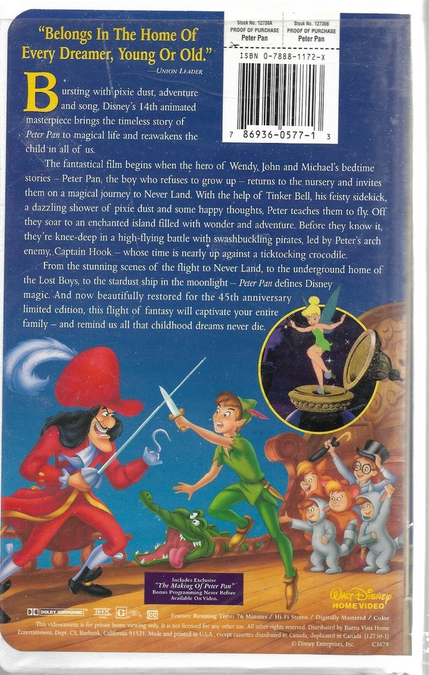 Walt Disney Peter Pan 45th Limited Edition Masterpiece Collection VHS ...