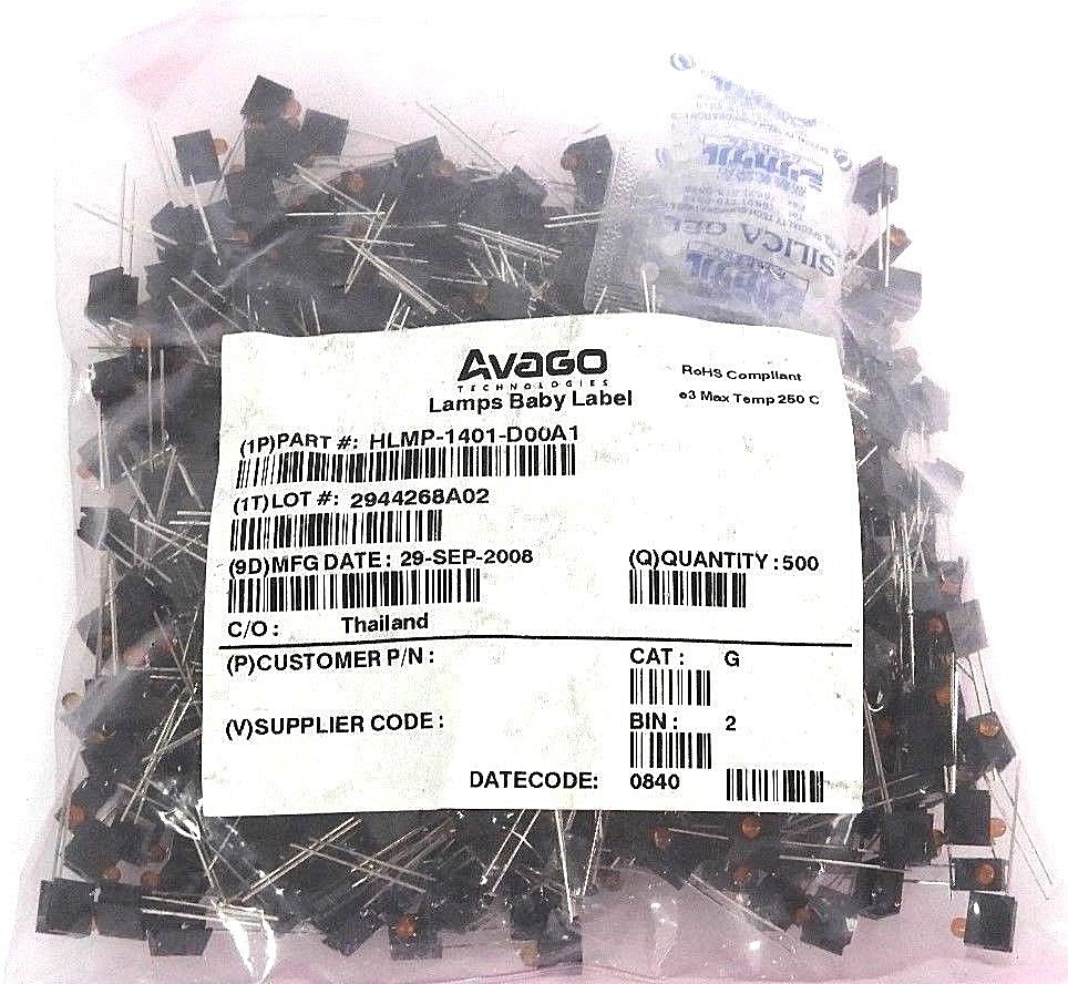 BAG OF 500 NEW AVAGO HLMP-1401-D00A1 LED, T-1, YELLOW, 3.6MCD, 585NM ...