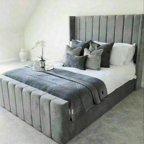 PINK WING PANEL LUXURY PLUSH VELVET FRAME - 3FT, 4FT6, 5FT & 6FT - UK ...