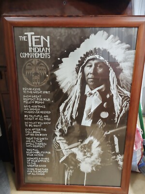 Vintage The Ten Indian Commandments Rare Poster Brown Wood Frame Native ...