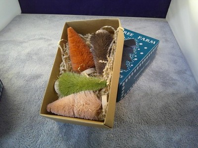 Creative Co-Op Set 4 Bottle Brush Trees w/Wood Base Green Rust Light ...