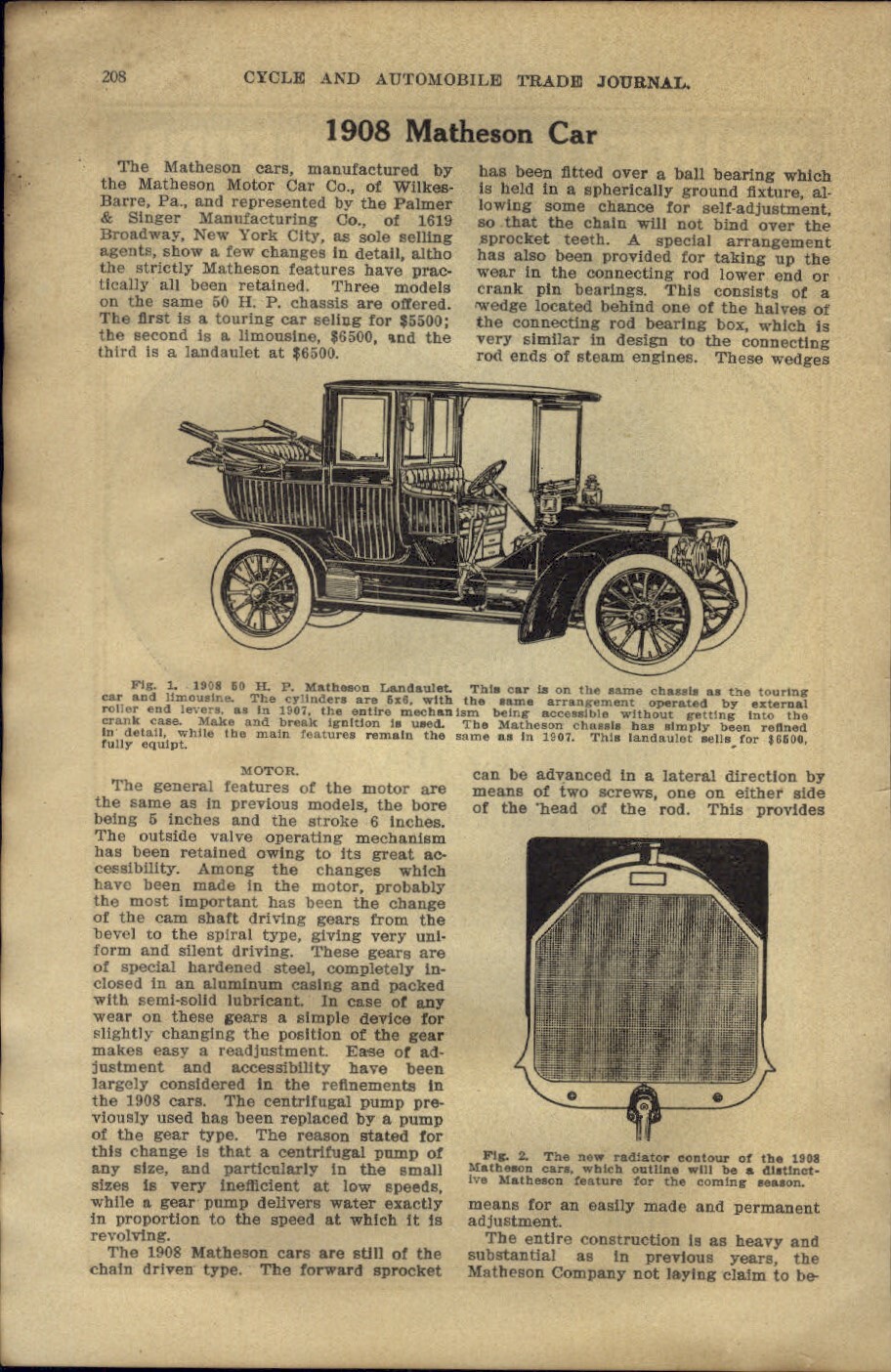 1907 PAPER AD CAR AUTO 2 PG ARTICLE 1908 Matheson Automobile Landaulet ...