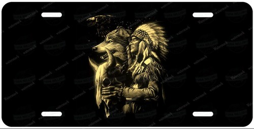 Vintage Native Indian and Wolf Personalized License Plate Tag For Car ...