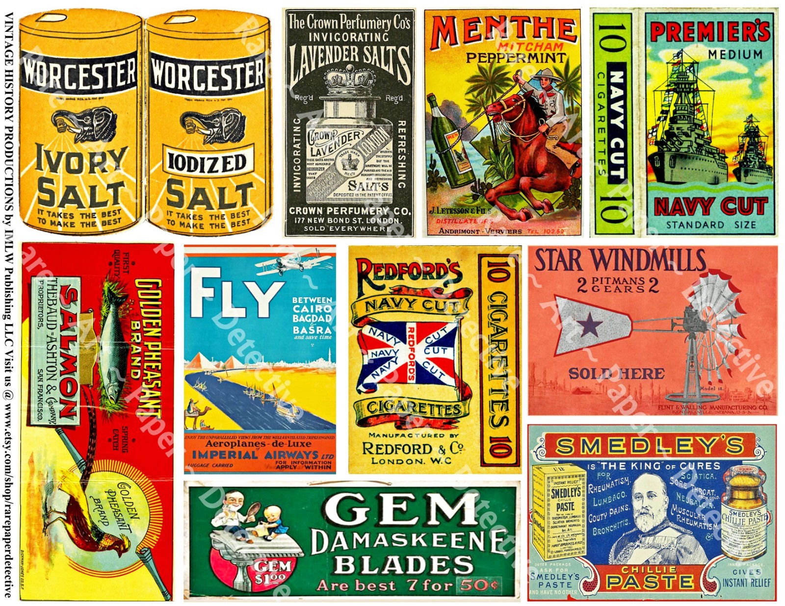 VINTAGE ADVERTISING LABELS, Junk Journal Sticker Sheet, 11 Reproduction ...