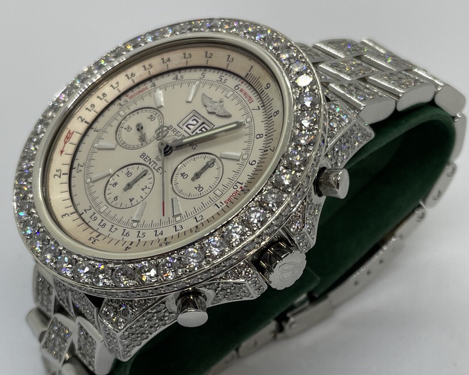 RARE Breitling Bentley Watch DIAMONDS 100% NATURAL DIAMONDS ICED OUT 51 ...