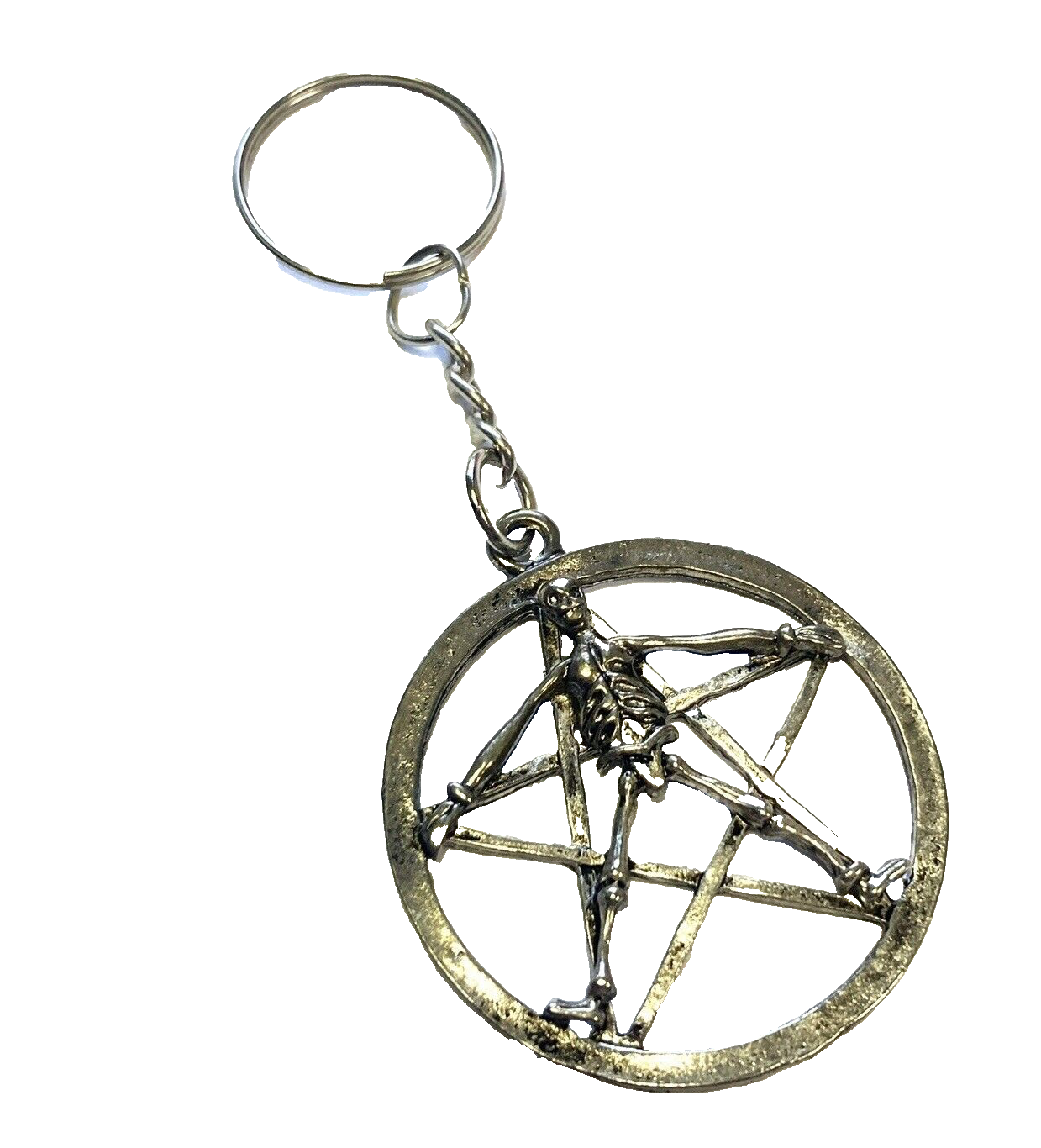 Skeleton Pentacle Keyring Gothic Pagan Keychain Satan Goth Pentagram ...