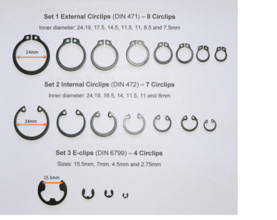 Assortment Sets Circlips Tapered-section and E-clips ( C-clips or Jesus ...