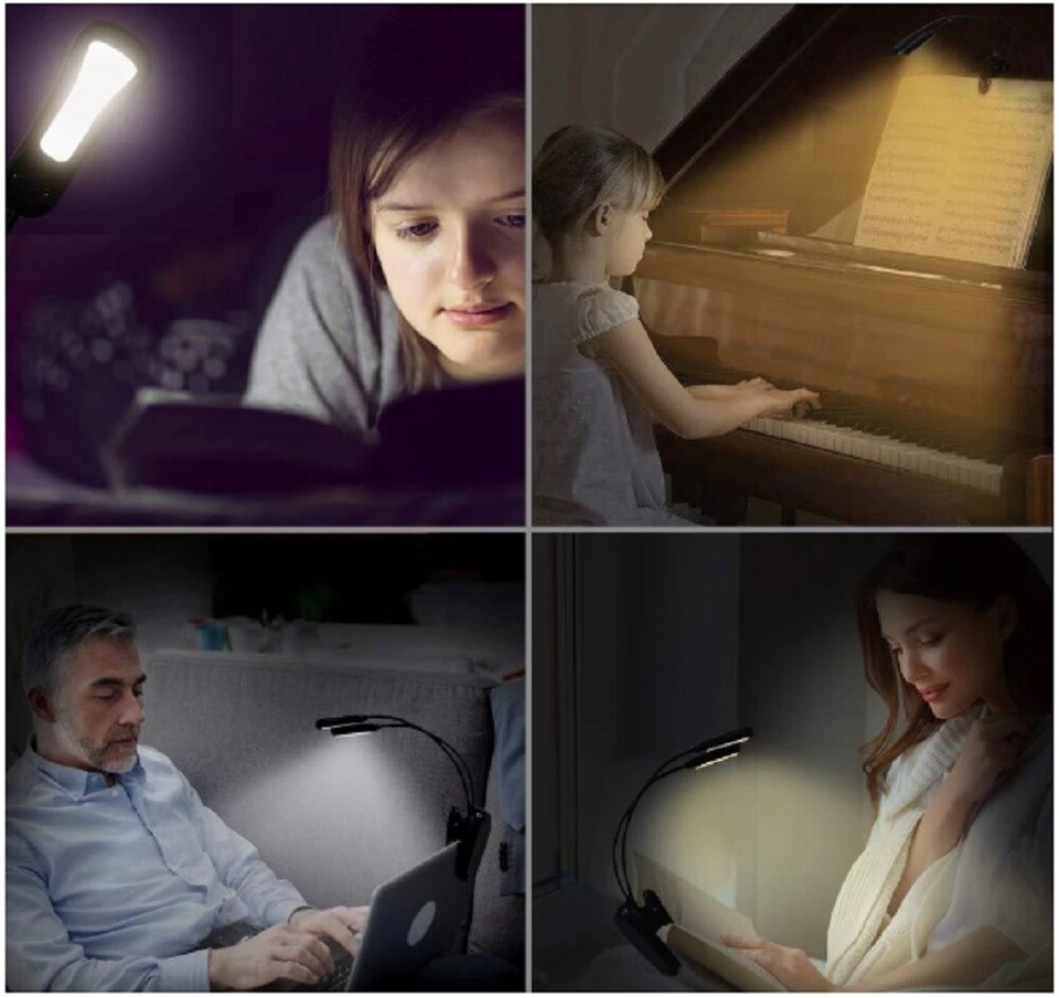 USB Rechargeable LED Book Light – Flexible Clip-On Reading Lamp for Bed ...