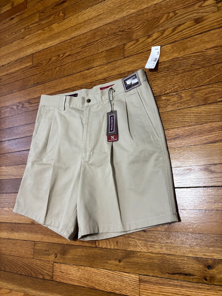 Nordstrom Mens Pleated Chino Shorts Size 36 Khaki Beige Smartcare ...