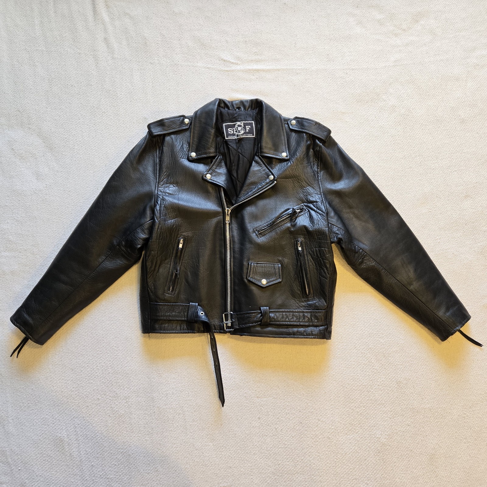 Vintage Shaf Mens Leather Motorcycle Jacket Size 48 B… - Gem