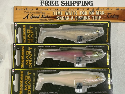 LOT OF 3 MegaBass Magdraft 6” 1 1/4 oz Swimbait 3 DIFFERENT COLORS ...