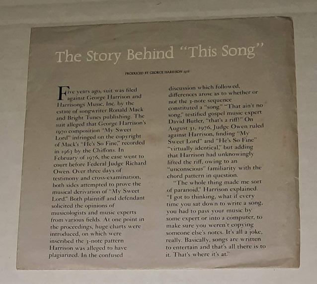 Beatles George Harrison This Song WHITE LABEL PROMO 45RPM Record & RARE ...