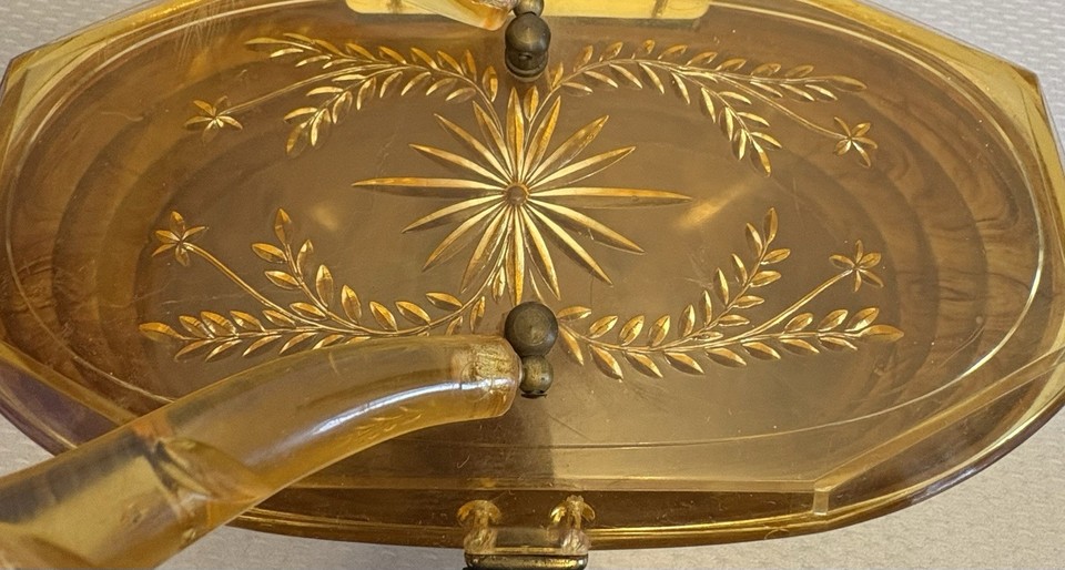 50s vintage Lucite Plastic Box Purse Clear Honey Amber Reverse Carved ...