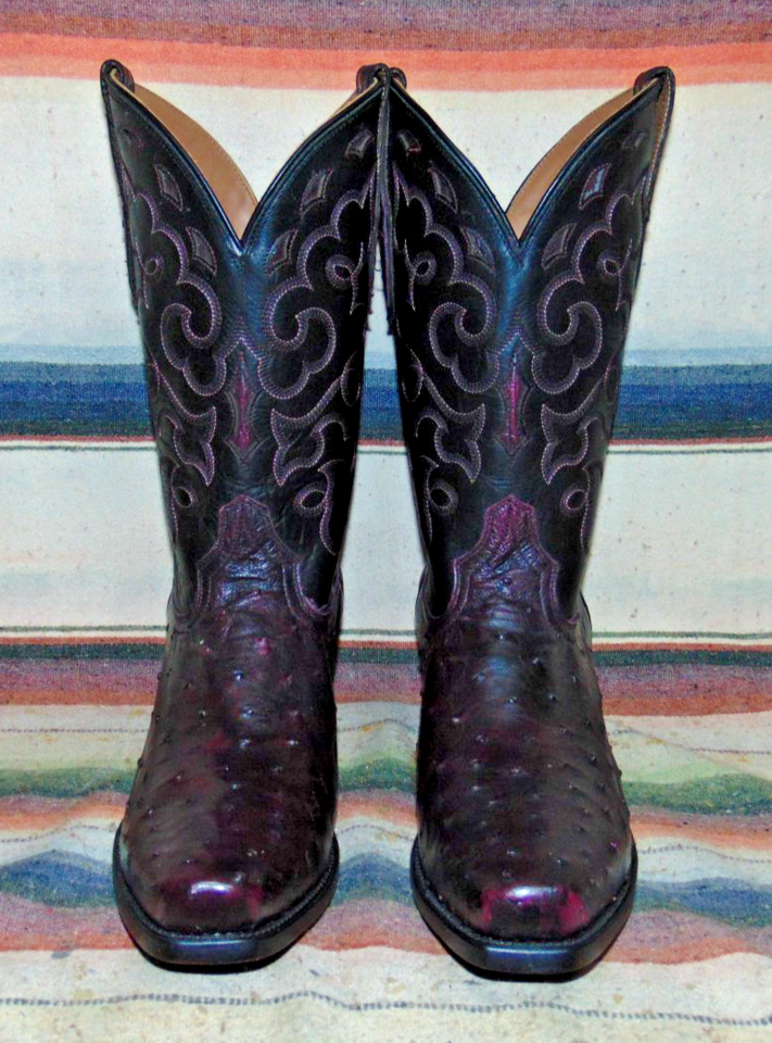 Mens Rujo The Gavin Black Cherry Full Quill Ostrich Cowboy Boots 12 D ...
