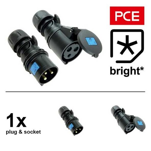 1 x 16 Amp PCE IP44 Black Ceeform Male Plug & Female Socket Connector ...