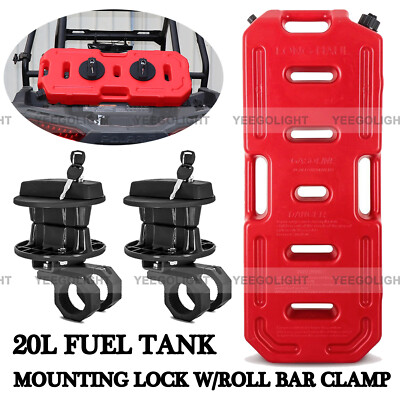 20L Fuel Tank Gas Oil Can Container+ Mounting Lock w/Roll Bar Clamp For ...