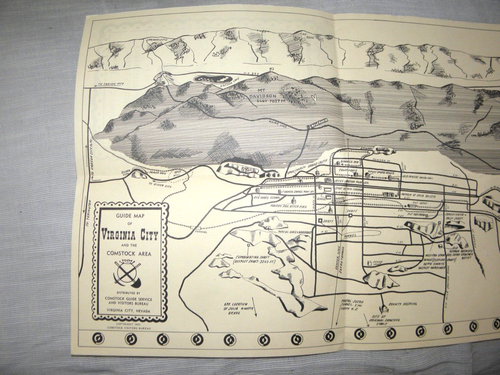 VINTAGE ILLUSTRATED MAP VIRGINIA CITY NV COMSTOCK AREA JULIA BULETTE ...