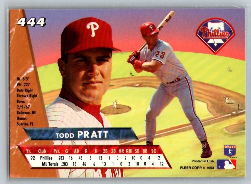 1993 ULTRA TODD PRATT RC PHILADELPHIA PHILLIES #444 | eBay