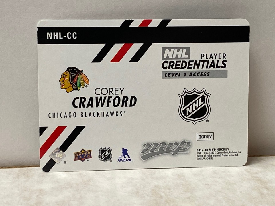 2017 Upper Deck MVP NHL Player Credentials Level 2 Access Corey ...