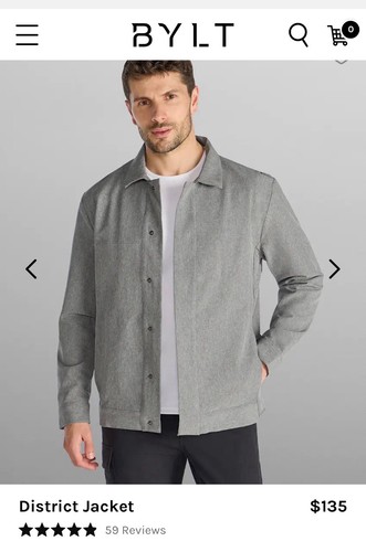 BYLT District Jacket Mens - L - Gray- Button Snap City Performance ...