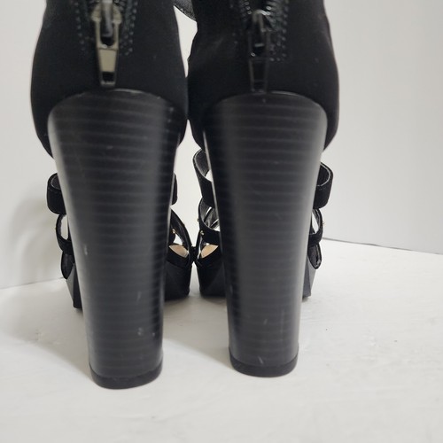 REPORT Faux Suede Studded Block High Heel Platform Zip Sandals 10 Black ...