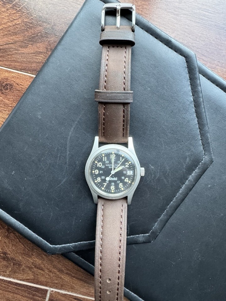 HAMILTON Khaki 9797 Black Dial Date Quartz Military Men's Field Watch ...