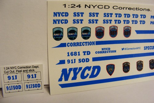NYPD NYCD Correction Unit 1/24 Water Slide Decals Fits Motormax Police ...